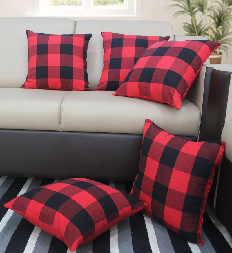 Stylish Cotton Big Check Cushion Covers